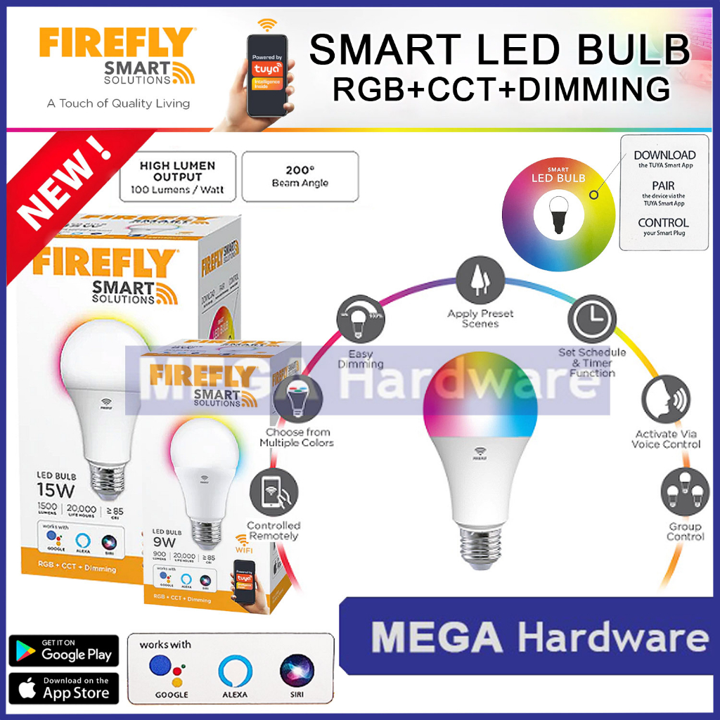 FIREFLY Smart Solutions Wifi LED Bulb (CCT + DIMMING) 9W 15W | Shopee ...