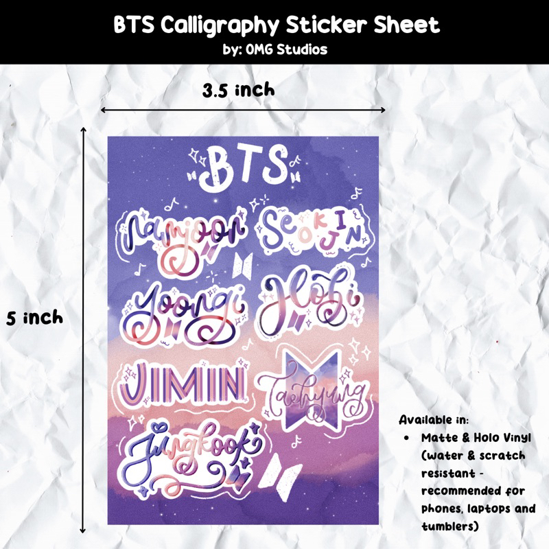 KPOP BTS BANGTAN SONYEONDAN CALLIGRAPHY STICKER SHEET | Shopee Philippines