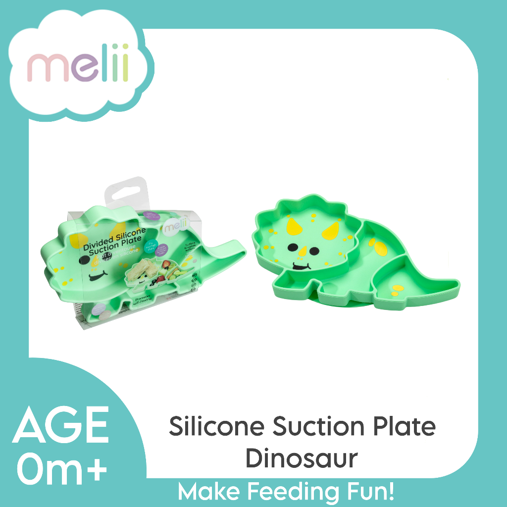 Melii Baby Silicone Divided Suction Plate (Dinosaur, Shark, Unicorn ...