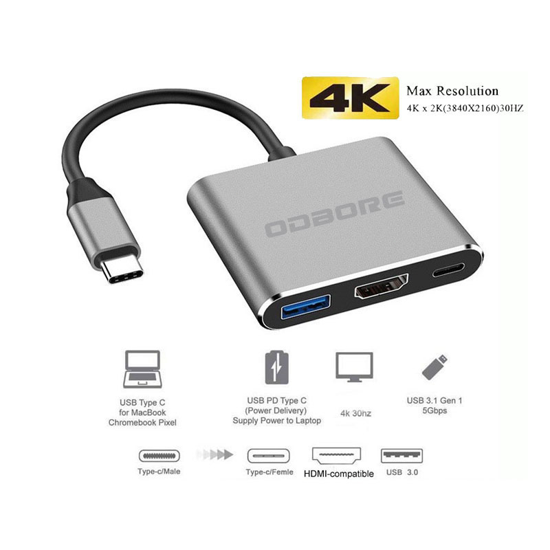 ODBORE Hdmi Adapter Type c To HDMI Adapter, Type c OTG 3 in 1 Hub Hdmi ...