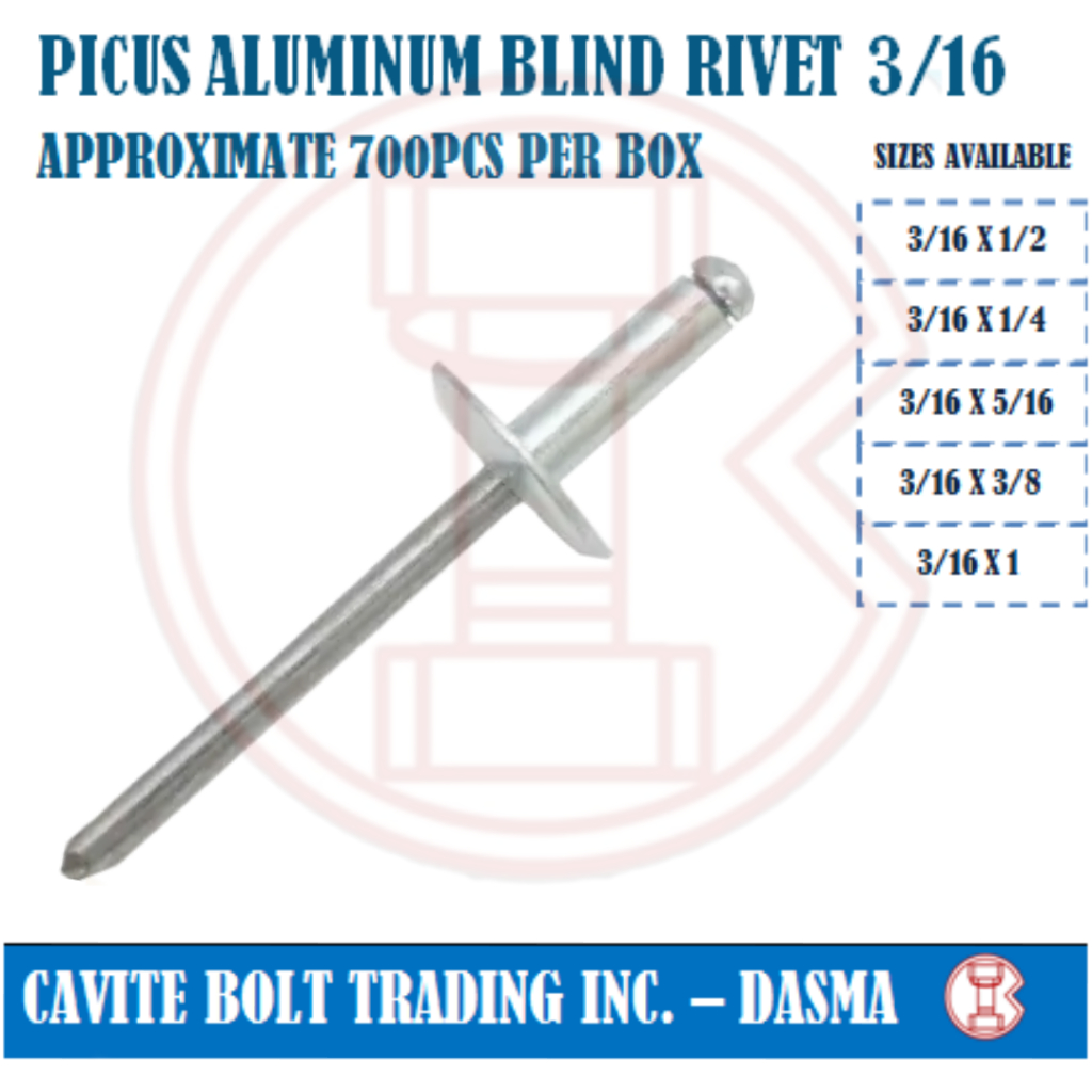 PICUS ALUMINUM BLIND RIVET 3/16" (APPROXIMATE 700 PCS PER BOX) | Shopee ...