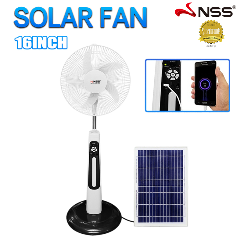 NSS Solar Electric Fan 16inch Rechargeable Fan Stand Fan With Solar ...