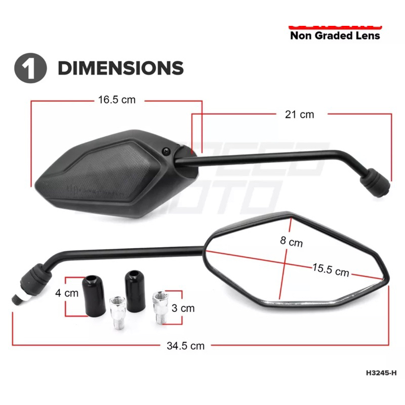 HONDA CLICK 125i / 150i ADJUSTABLE BLACK SIDE MIRROR LONG STEM FOR ...