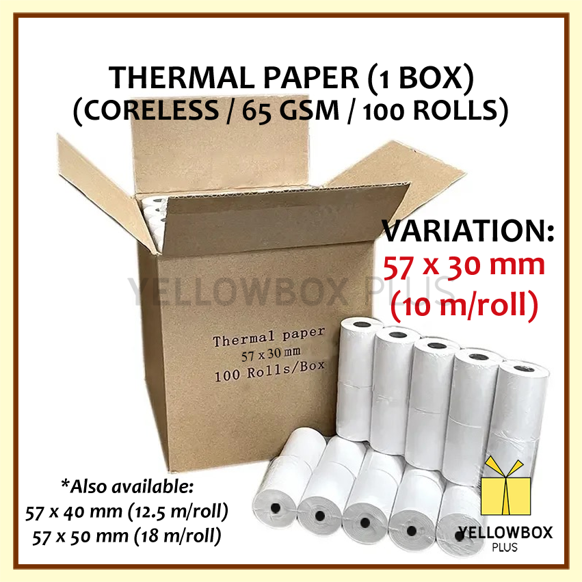 Thermal Paper Coreless 100 rolls 57x30 POS Receipt Paper 65gsm 1 box ...