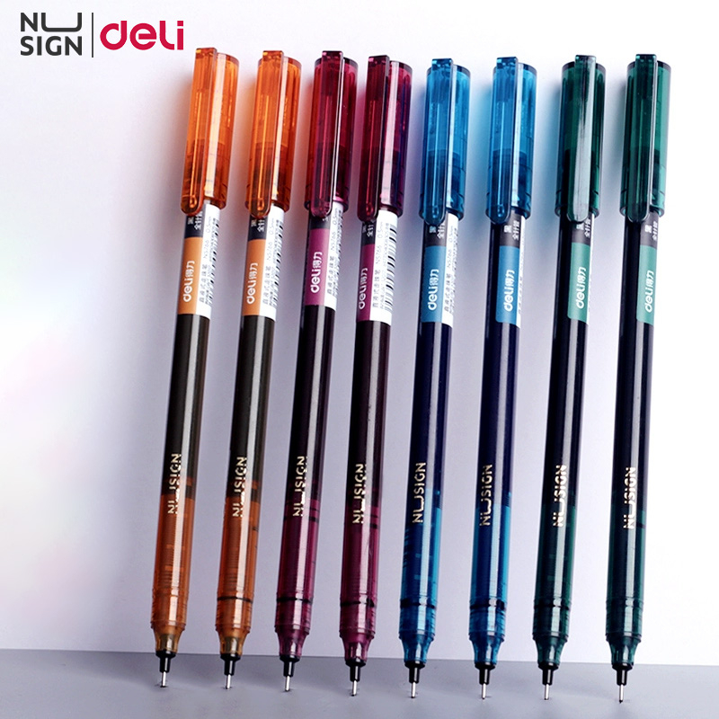 Deli Nusign Gel Pen 0.5mm Black Ink Straight Liquid Ballpen Writing Pen ...