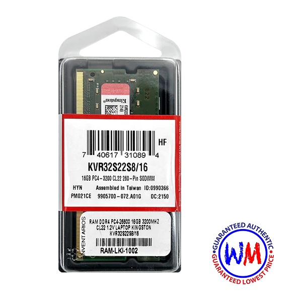 Kingston ValueRAM 16GB DDR4 3200Mhz CL22 SODIMM Laptop Memory KVR32S22S8/16 | Shopee Philippines
