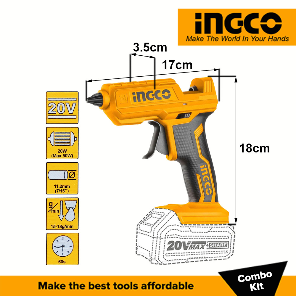 Ingco Cordless 20V Heat Gun Sealer and Glue Gun Combo Kit Set ...