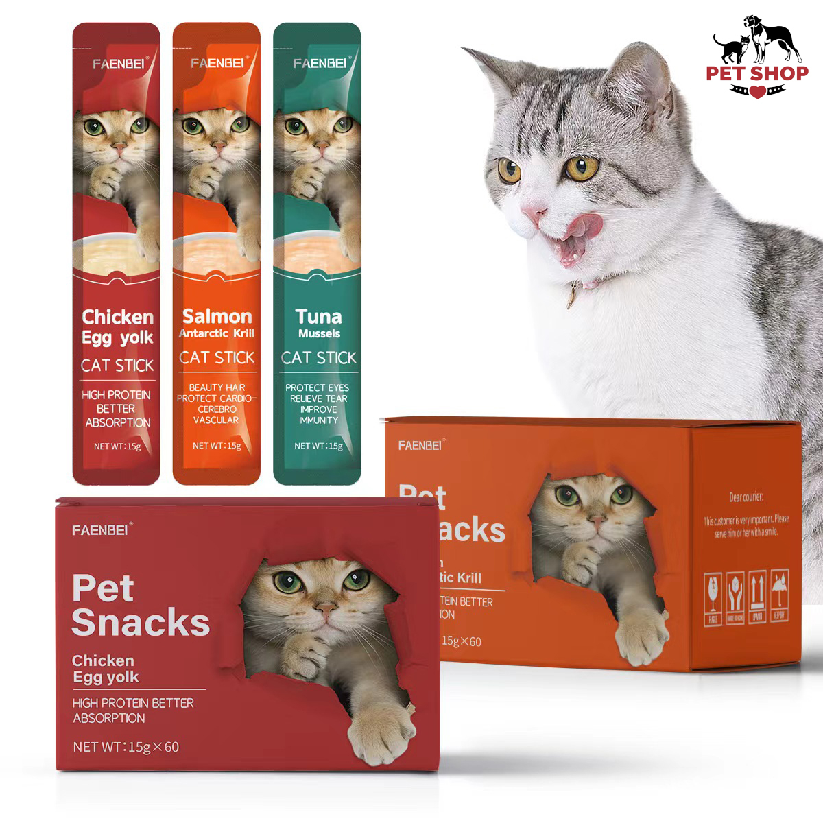 New Ratio Upgrade 60pcs Cat Snack with Box kitten Cat Treats Cat Stick ...