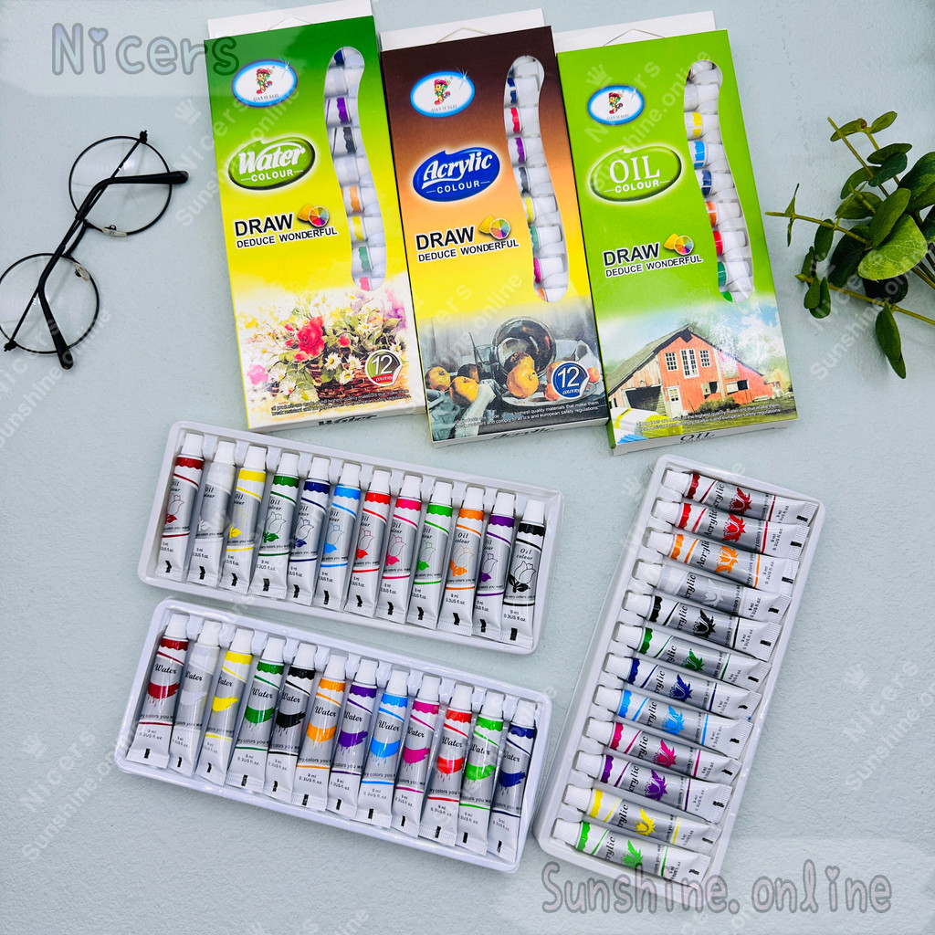 12colors x 9ml Acrylic Color Oil Color Water Color Art Drawing supplies ...