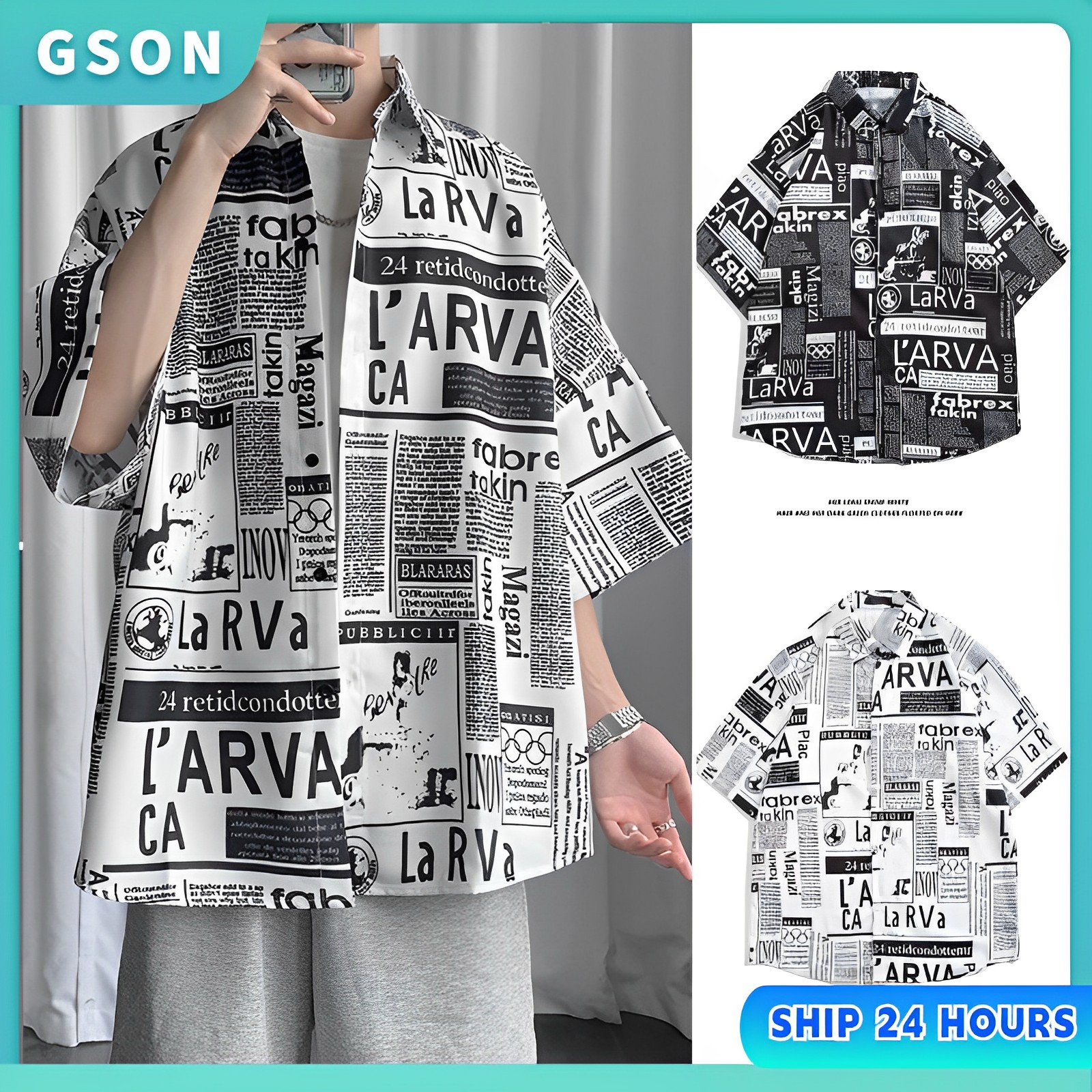 Printed Short Sleeve Shirts Men Loose Stylish Couples Summer New Style ...
