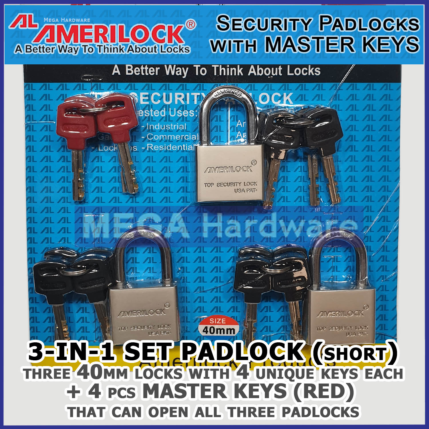 Amerilock Heavy Duty Padlock Satin Stainless with Master Key (Keyed ...