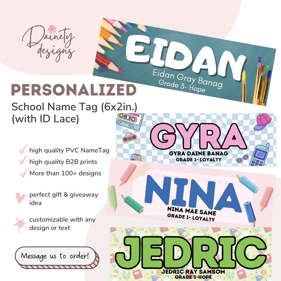 Dainety Designs Customized PVC Or LAMINATED Back To School Name Tag