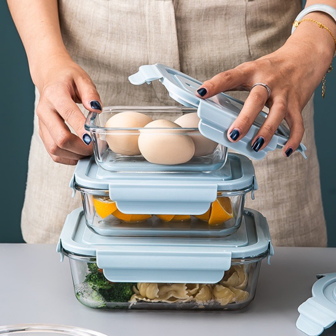 Glass Crisper Airtight Food Keeper Leakproof Microwavable Oven Safe Lunch Box With Lid 2 ...