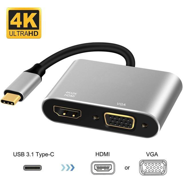 2 in 1 USB C Type-C to HDMI + VGA Adapter for MacBook Samsung S9/S8 ...