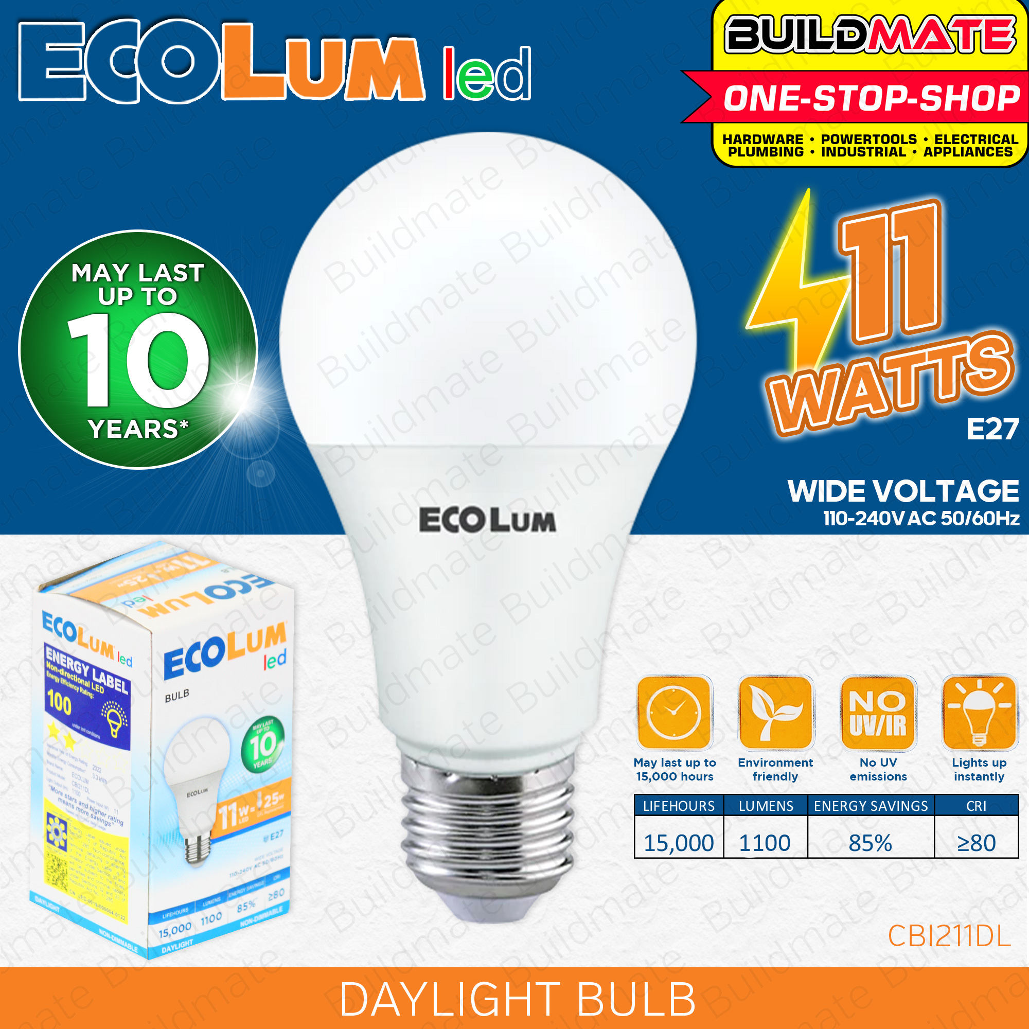 BUILDMATE Ecolum Led Bulb E27 Daylight Premium 3W - 15W 6500K LED Light ...