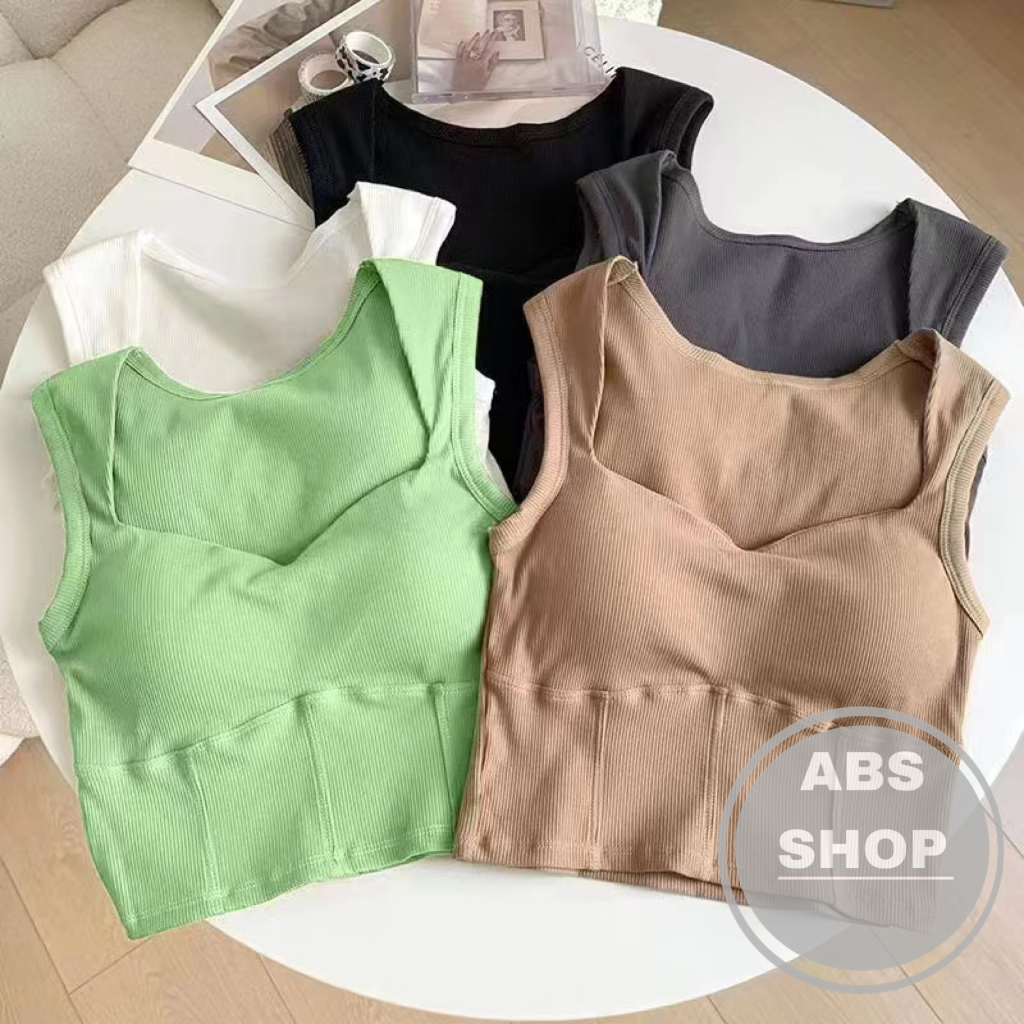 ABS Square Neck Sleeveless Vest Outer Wear W/ Chest Pad Tight Bra Top ...