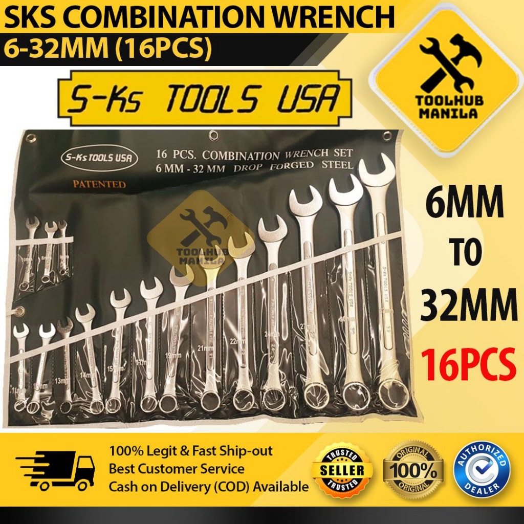 SKS Tools USA 6-32mm Combination Wrench Set (6-32mm) 16pcs Automobile ...