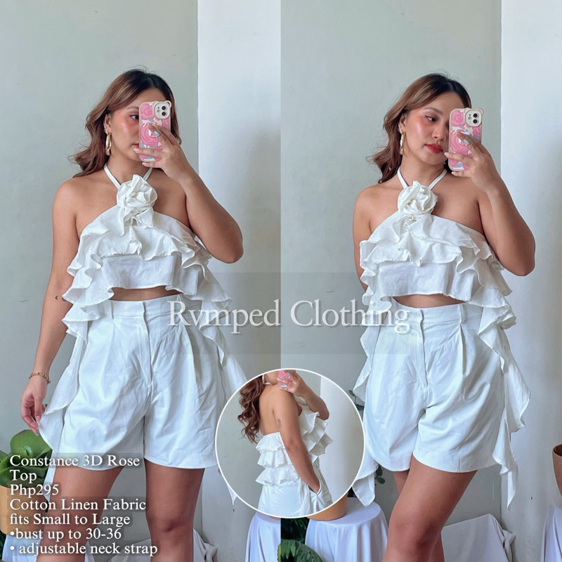 RVMPED Constance 3D Rose Top Ruffles Layered Halter with Adjustable ...