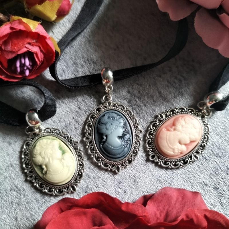 Antique Silver Lady Cameo Maria Clara Velvet Choker Necklace | Shopee ...