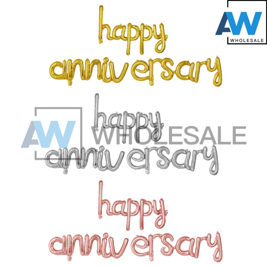 PS-401 Happy Anniversary Linked Cursive Foil Balloon Set Anniversary ...