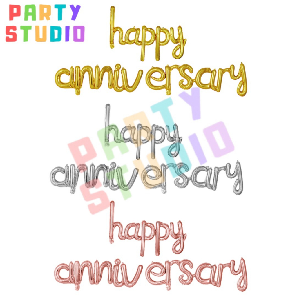 Shinny Linked Happy Anniversary Foil Letter Set Cursive Letter Balloon ...