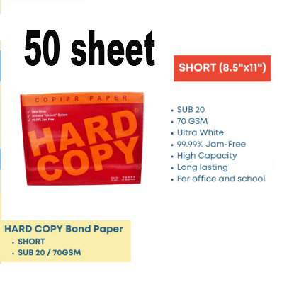 Hard Copy -70GSM / SUB 20 bond paper sold per 50 sheet (packed ...