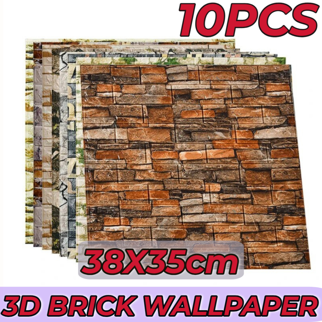 10PCS Wallpaper Brick 35×38cm 3D Wall Sticker Foam Self Adhesive super ...
