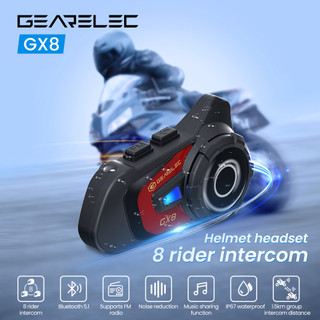 GEARELEC GX8 Bluetooth Motorcycle Intercom Helmet Headset Waterproof ...