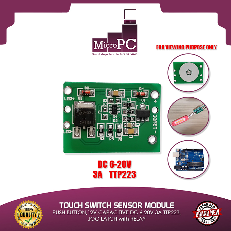 TOUCH SWITCH SENSOR MODULE PUSH BUTTON, 12V CAPACITIVE DC 6-20V 3A ...