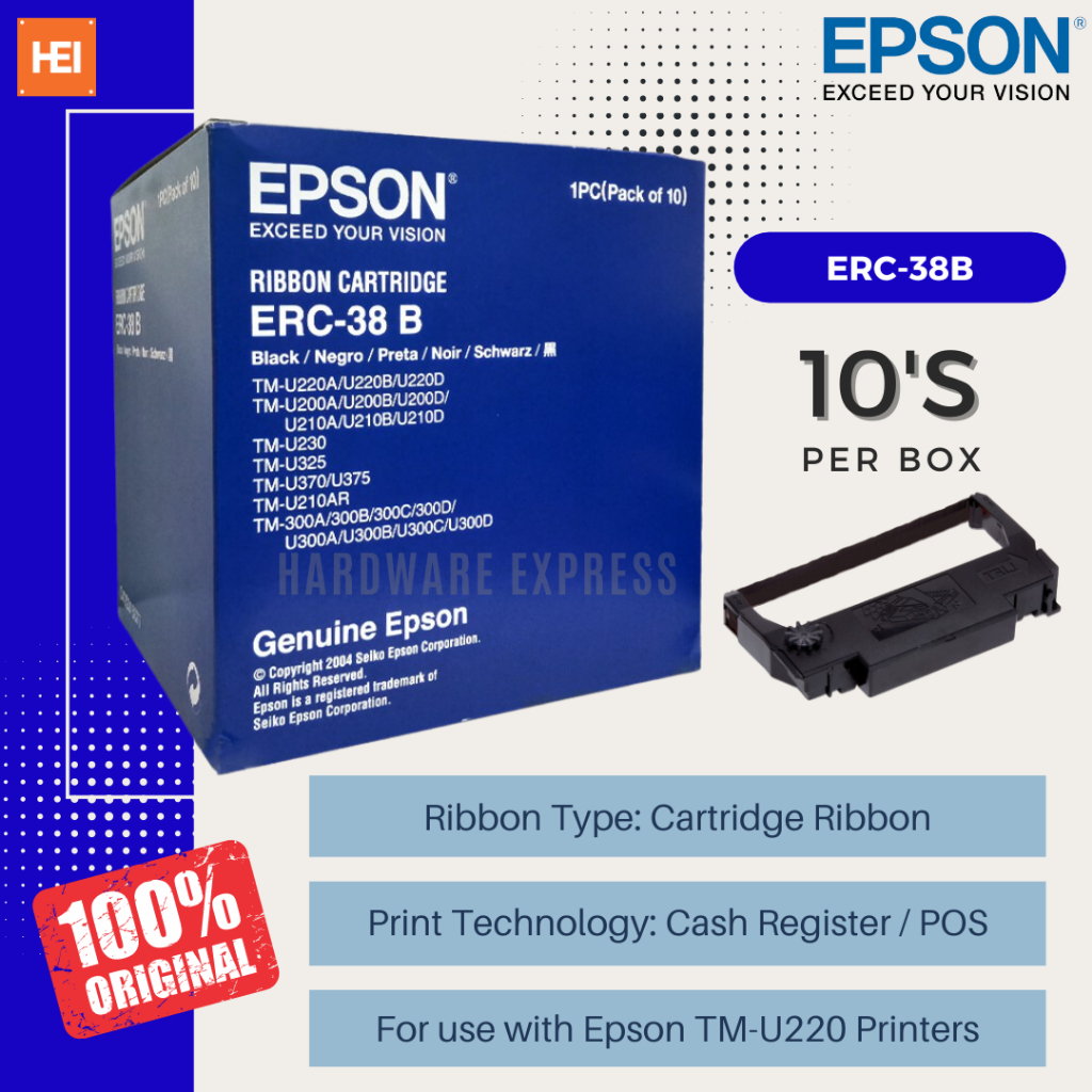 EPSON POS Ribbon Cartridge ERC-38-B BLACK / ERC-38 ORIGINAL (10'S ...