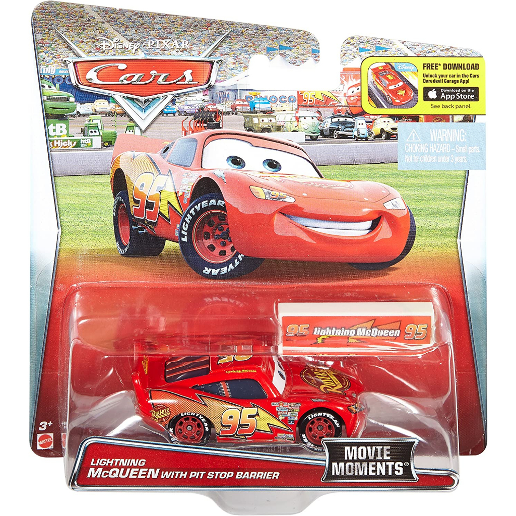 Disney Pixar Cars Movie Moments Lightning McQueen with Pit Stop Barrier ...