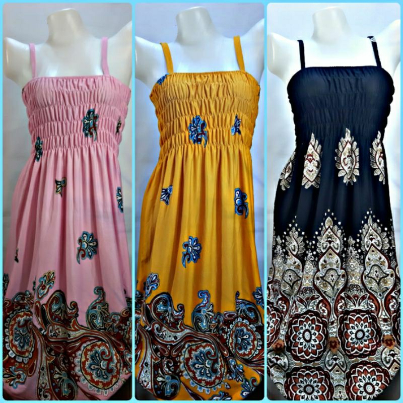 Long Smocking Dress | Pambahay Daster | Spaghetti Duster | Shopee ...