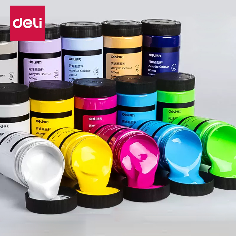 Deli 12 Colors Acrylic Paint Set 300ml/Can Professional Watercolor Art ...
