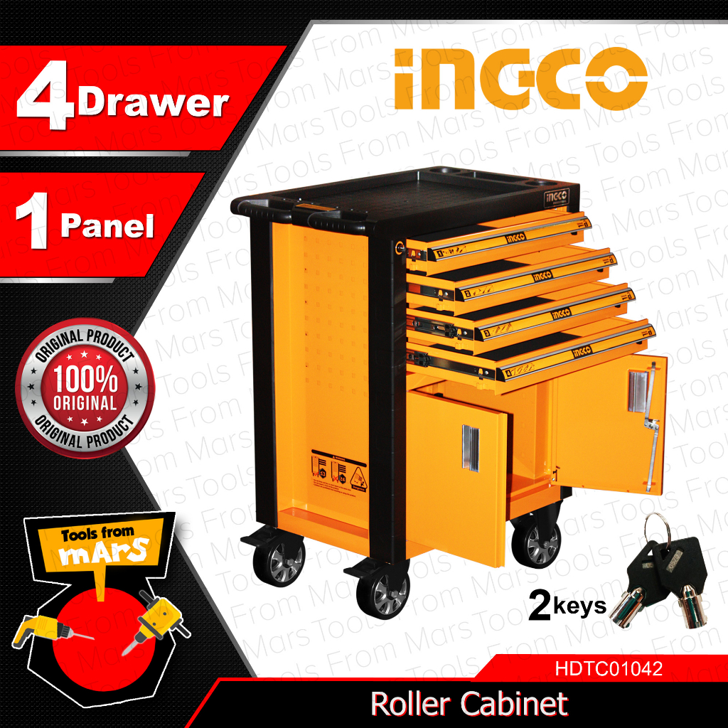 INGCO Roller Cabinet Tool Box Organizer w/ Wheels 4pcs Drawer Tool ...