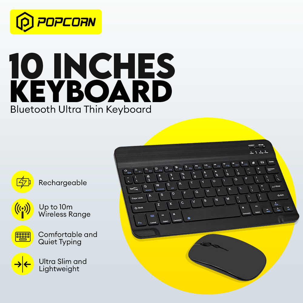 Popcorn 10 Inches Wireless Slim Bluetooth Keyboard And Mouse Set ...