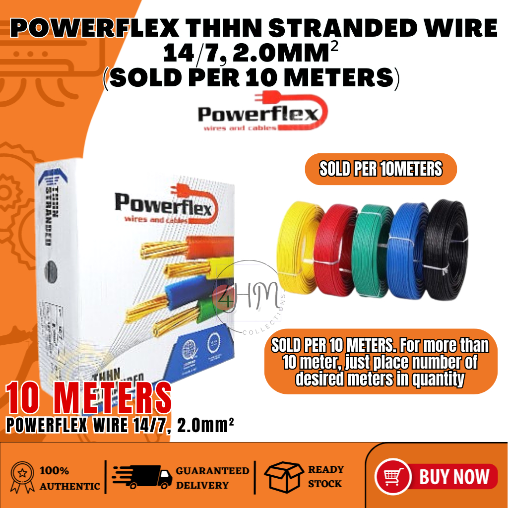 4HMC Powerflex THHN Stranded Wire 14/7, 2.0mm² ASSORTED COLORS of Wires (SOLD PER 10 METERS ...