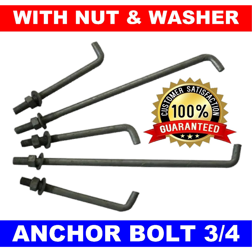 ANCHOR BOLT L BOLT 3/4 J BOLT W/NUT AND WASHER | Shopee Philippines