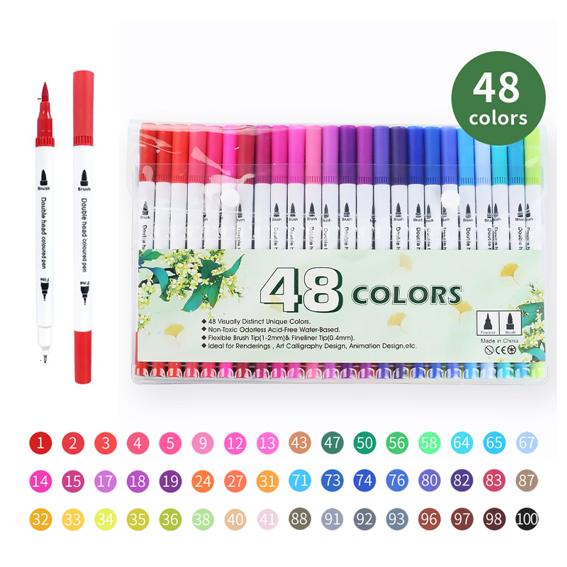 Hightune 12/24/36/48/60 Colors Watercolor Brush Pen Set Dual Tip Marker ...