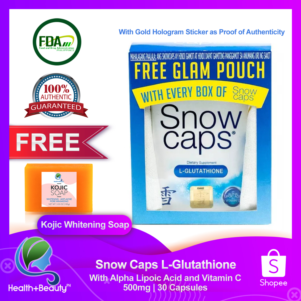 SNOW CAPS Glutathione 30 Capsules with Free Glam Pouch (For Skin ...