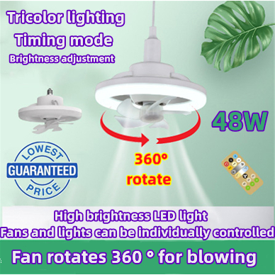 360 ° rotation Ceiling Fan With 48W LED Light Equipped with a remote ...