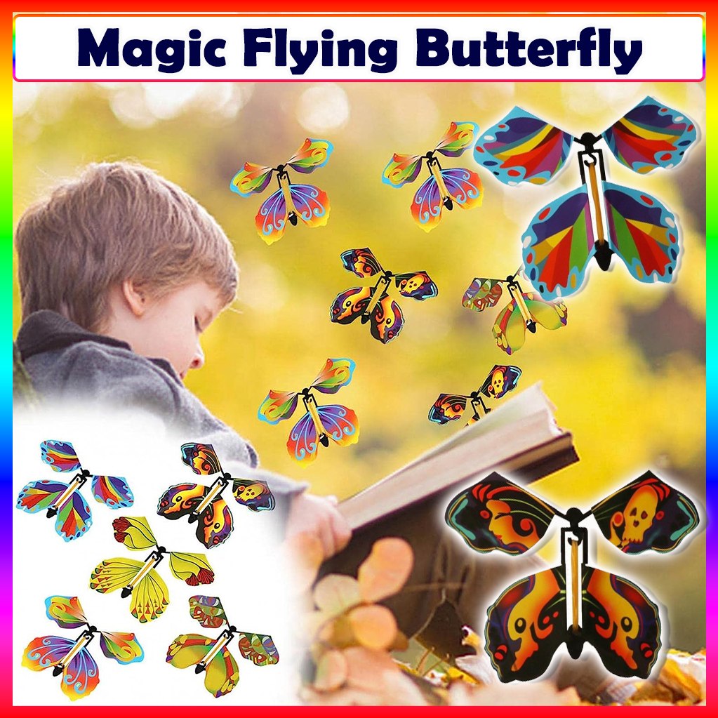 Magic Wind Up Flying Butterfly in The Book 1Pc Rubber Band Power ...