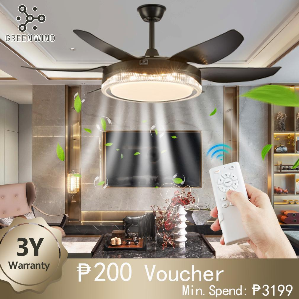 GREEN WIND Nordic Ceiling Fan With Light 52 inches Ceiling Fan 5 Blade ...