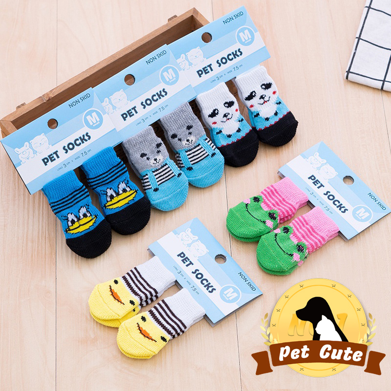 4Pcs Dog Shoes Pet Shoes Cat Shoes Socks Cute Print Anti-Slip Cats ...