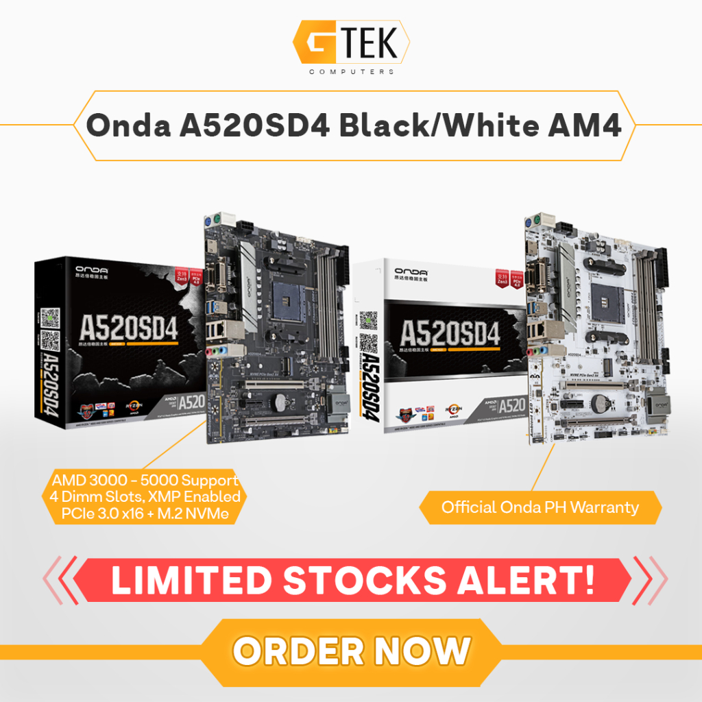 Onda A520SD4 A520 AM4 AMD Ryzen mATX Motherboard Black / White | Shopee ...