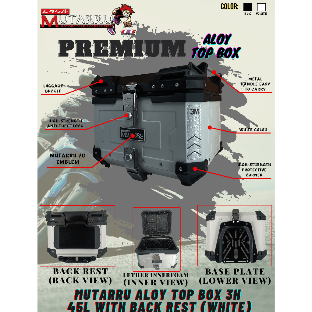 MUTARRU PREMIUM ALLOY TOP BOX 55L & 45L | Shopee Philippines