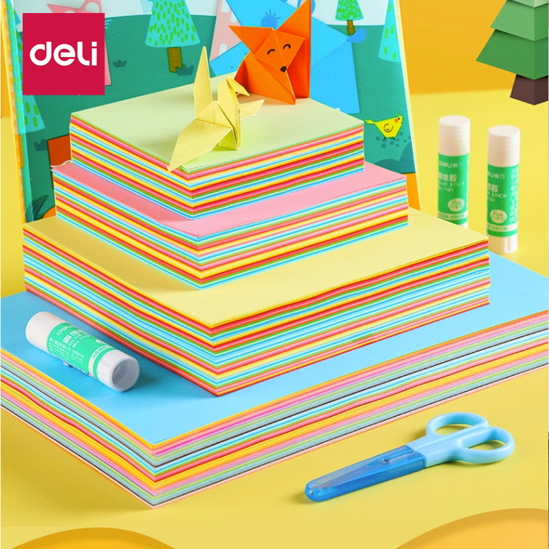 Deli 100 Sheets Colors Origami Paper Handmade Origami DIY Colored Paper ...