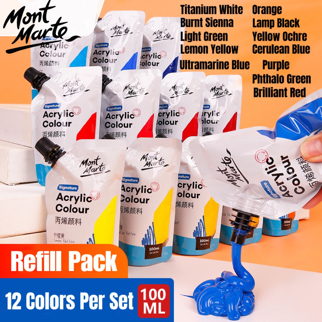 Mont Marte Acrylic Paint Refill Pack Set -12 colors X 100ml | Shopee ...
