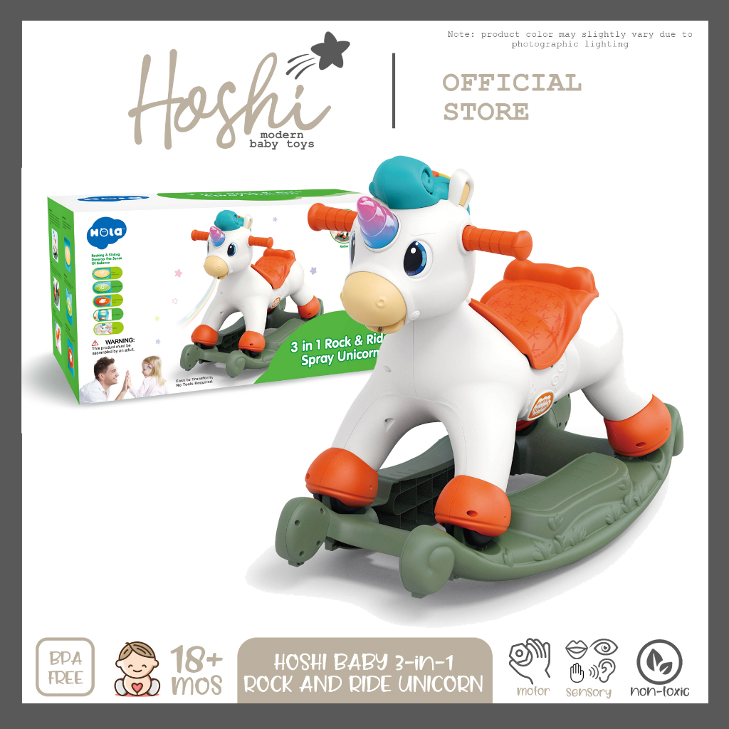 Hoshi Baby 3-in-1 Rock and Ride Spray Unicorn, Musical Interactive ...