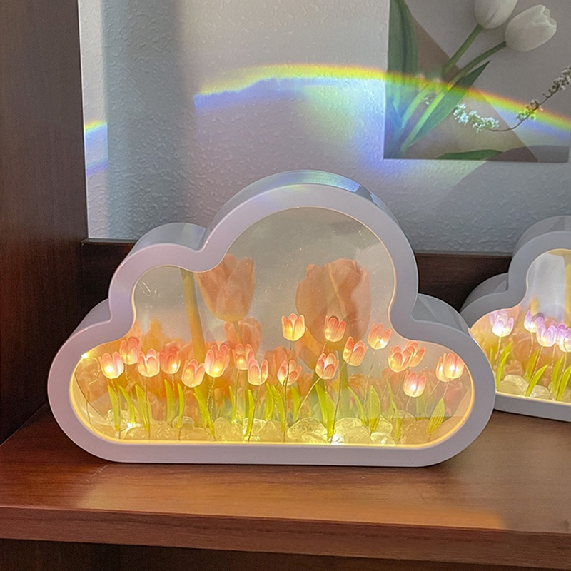 DIY Hand-made Tulip Cloud Night Light Material Pack Mirror Lamp Flower ...