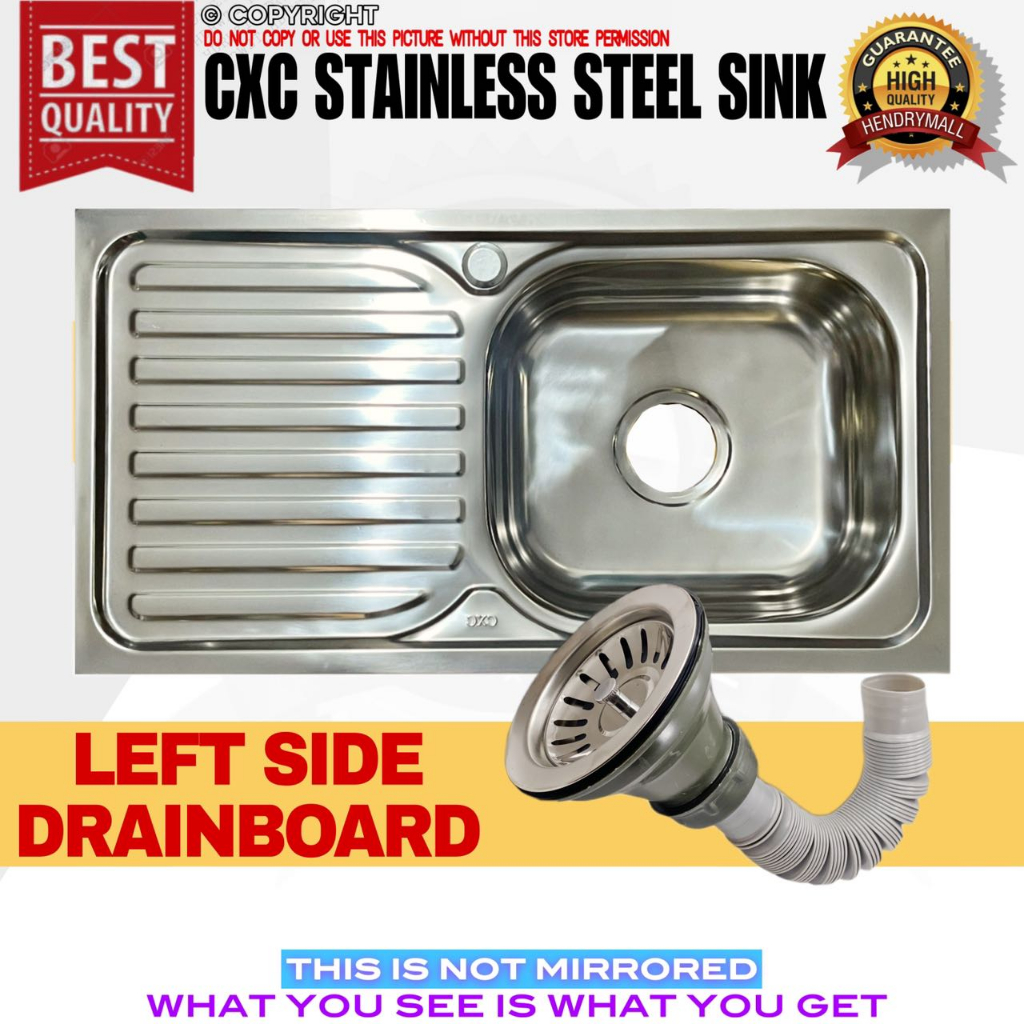 SUS304 CXC STAINLESS STEEL KITCHEN SINK WITH DRAIN-BOARD FREE FITTING ...